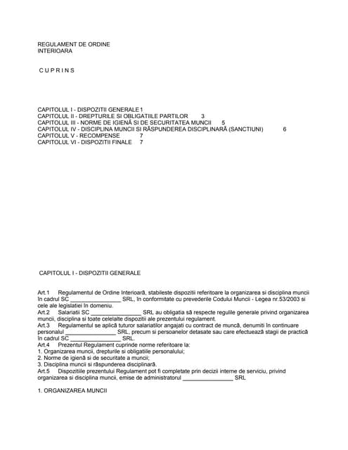Model cuprins regulament intern | PDF