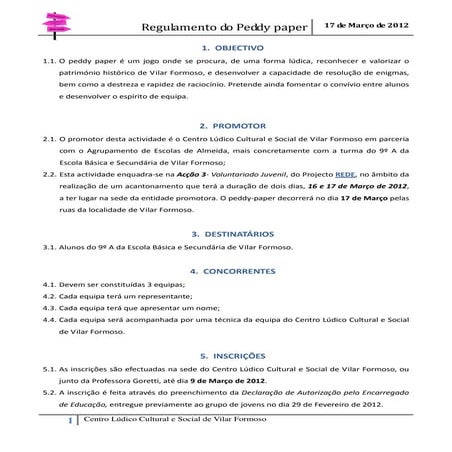 Regulamento peddy paper | PDF