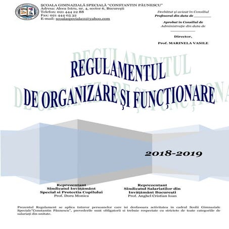 Regulamentul de organizare si functionare 2018 | PDF