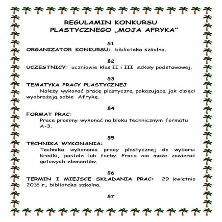 Regulamin konkursu plastycznego "Moja Afryka" | PDF