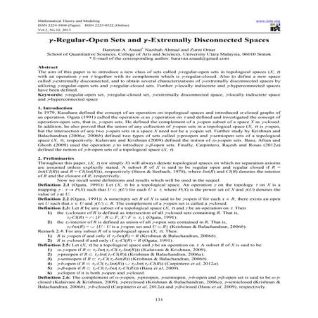 γ Regular Open Sets And γ Extremally Disconnected Spaces Pdf