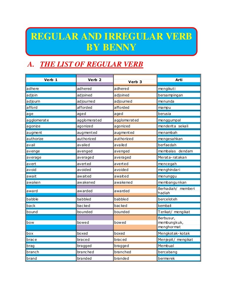 List of regular and irregular verbs