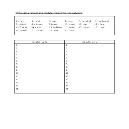 Regular and irregular verbs from song | PDF