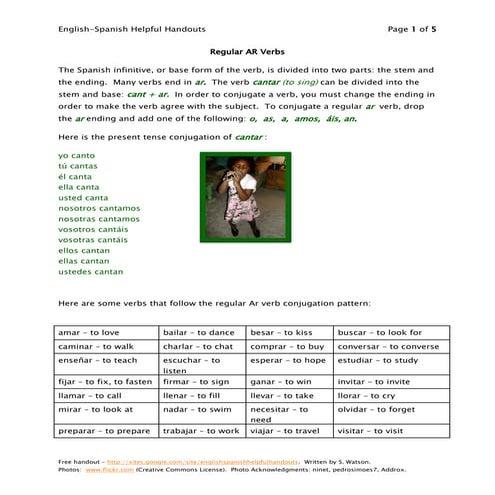 Regular ar verbs | PDF