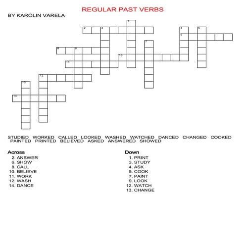 Regular past verbs crossword | PDF