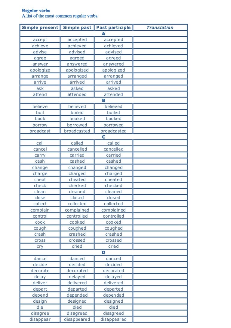 Regular Verb List Pdf [pdf] 1000 English Verbs Forms List Pdf Download ...