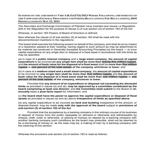 SYNOPSIS ON THE AMENDMENT VIDE S.R.O.627(I)/2023 WHERE FOLLOWING ...