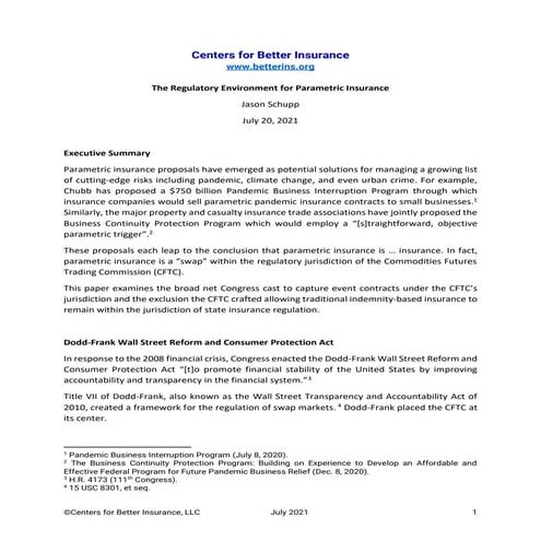 Regulation of Parametric Insurance | PDF