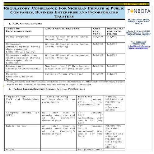2018 Regulatory Filings in Nigeria | DOCX | Business Accounting ...
