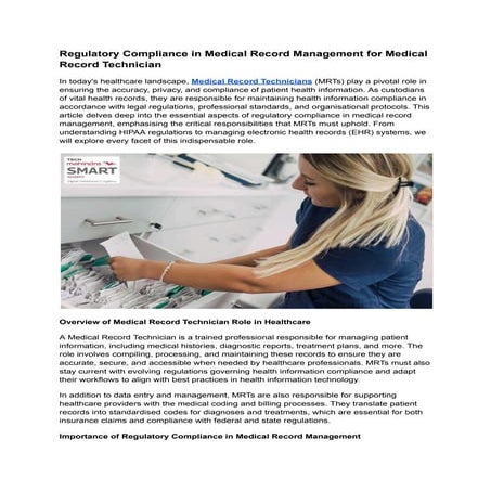 Regulatory Compliance in Medical Record Management for Medical Record ...