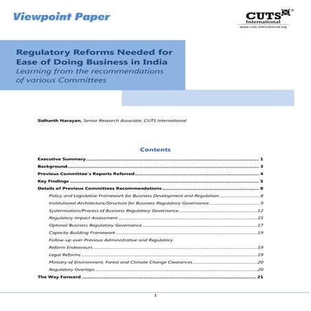 Regulatory Reforms Needed for Ease of Doing Business in India ...
