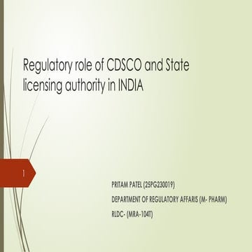 Indian regulatory requirements- CDSCO ( IP-2 / UNIT 5 ) | PPTX