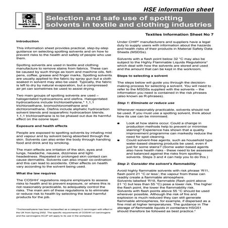 Regulatory selection and safe use of spotting solvents in textile | PDF