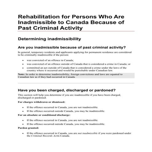 Rehabilitation for persons who are inadmissible to canada because of ...