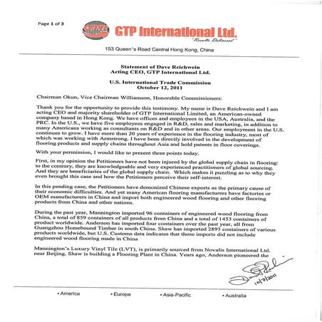 David Reichwein ITC testimony | PDF