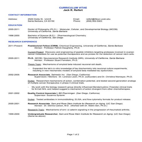 Jack Reifert's CV | PDF