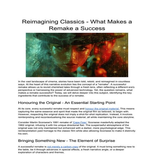 Reimagining Classics - What Makes a Remake a Success | PDF