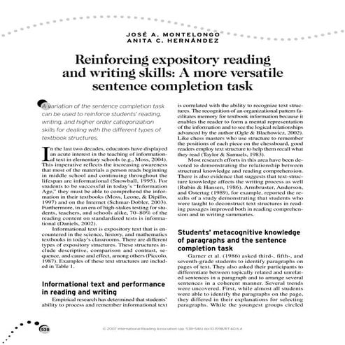 Reinforcing expository reading and writing skills a more versatile ...