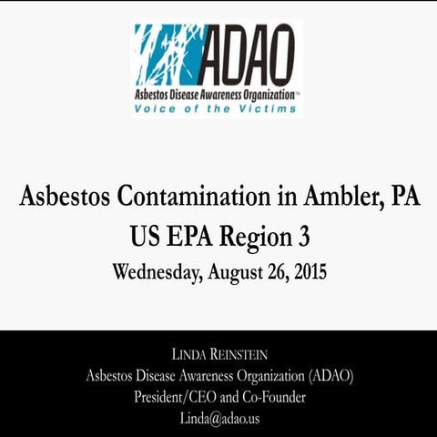 ASBESTOS: BE SAFE. BE SMART. Ambler, PA August 17, 2015 | PPTX | Lung ...