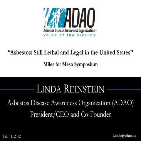 Linda Reinstein: Miles for Meso: “Asbestos: Still Lethal and Legal in ...