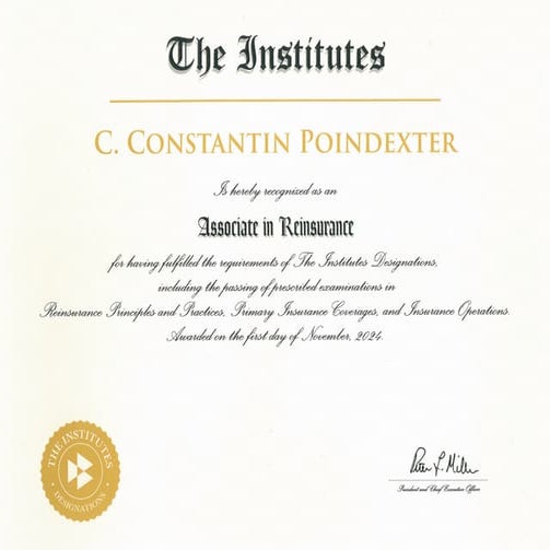 Associate in Reinsurance, The Institutes | PDF