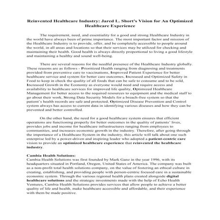 Reinvented Healthcare Industry_ Jared L. Short's Vision for An ...