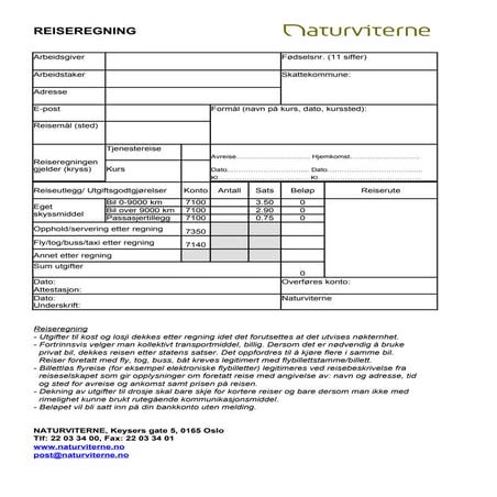 Reiseregningsblankett | XLS