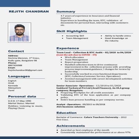 Resume : Rejith Chandran | DOCX