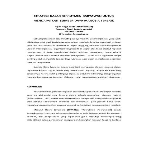STRATEGI DASAR REKRUTMEN KARYAWAN UNTUK MENDAPATKAN SUMBER DAYA MANUSIA ...