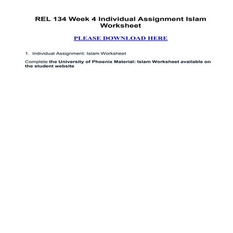 Rel 134 week 4 individual assignment islam worksheet | DOCX