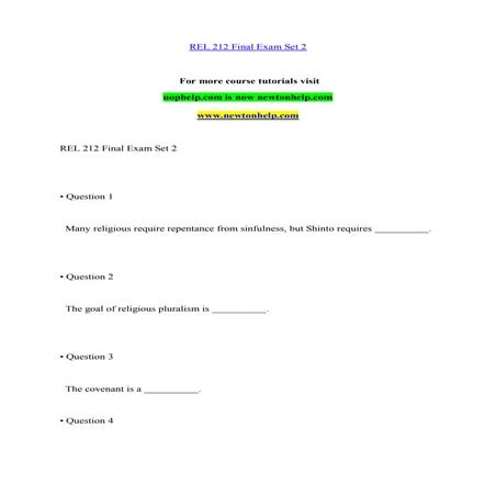 Rel 212 final exam set 2 | PDF