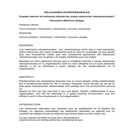 Relaciones interpersonales en el trabajo | PPTX
