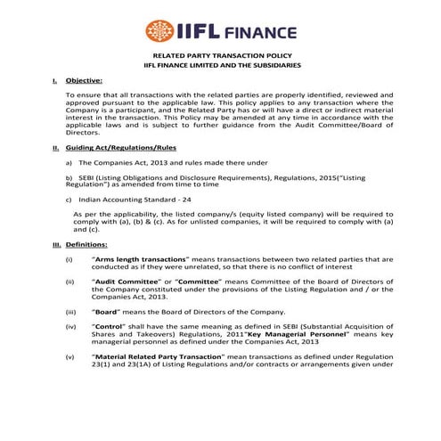 Related Party Transaction Policy And The Subsidiaries | PDF