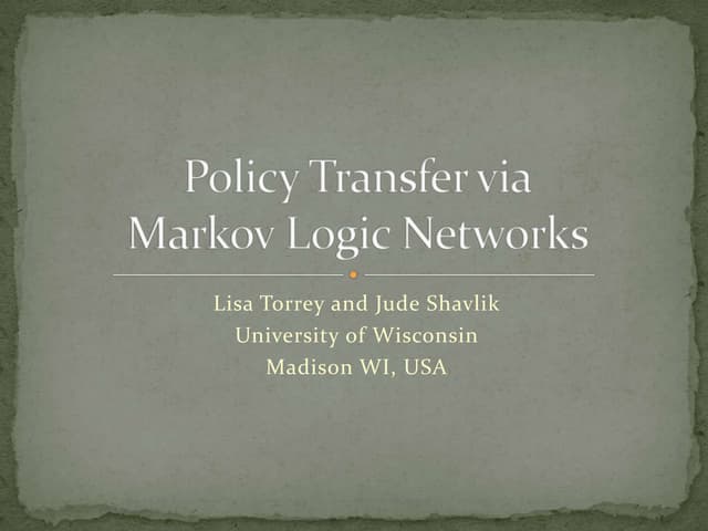Relational Transfer In Reinforcement Learning Ppt