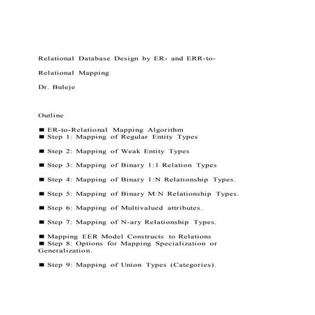 Relational Database Design By Er And Err To Relational Ma Pdf