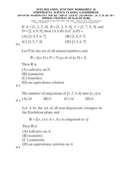 CLASS XI STRAIGHT LINES WORKSHEET | PDF