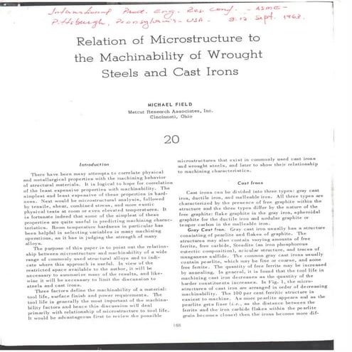 Relation of microstructure to the machinability of wrought steels and ...