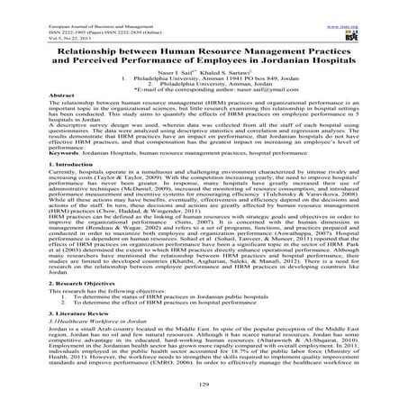 Relationship between human resource management practices and perceived performance of employees ...