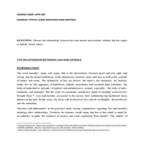 Relationship between law and morality assignment | DOCX