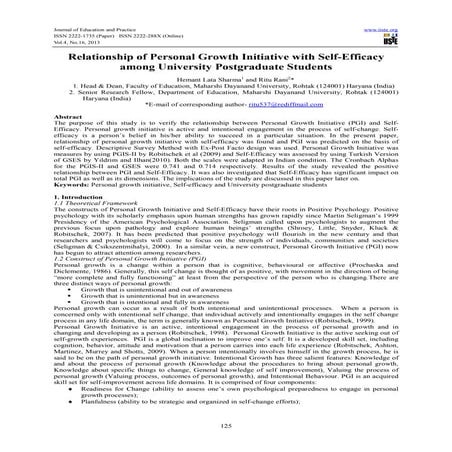 Relationship of personal growth initiative with self efficacy among ...