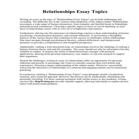Relationships Essay Topics. Dominican University | PDF