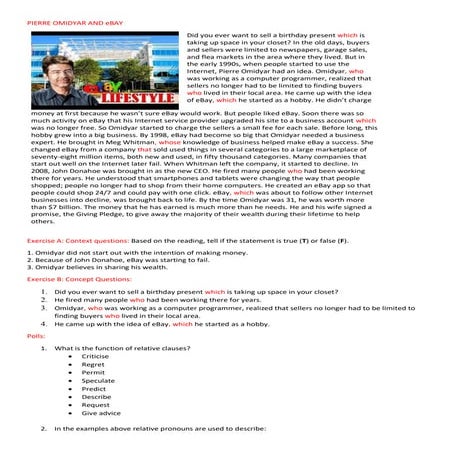 Relative clauses with subject pronoun, adjective clauses reading | PDF