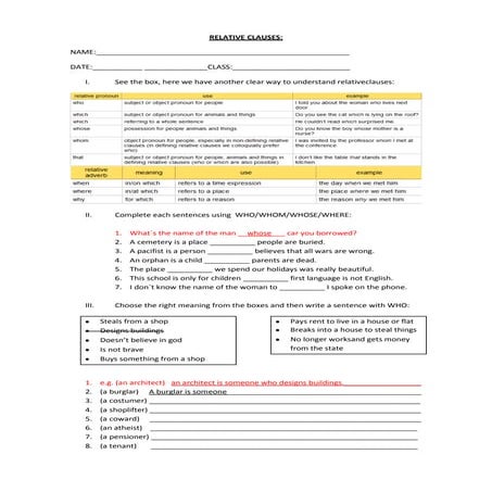 Relative clauses handout | PDF