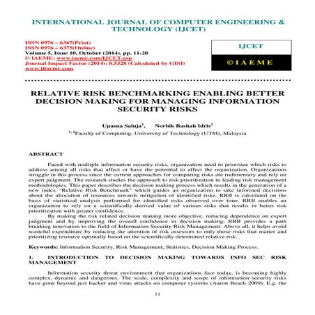 Relative risk benchmarking enabling better decision making for managing information security ...