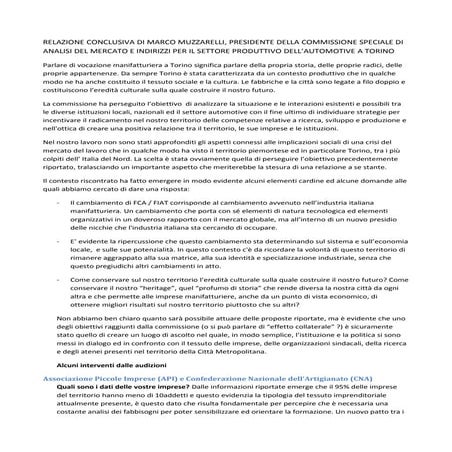 Relazione conclusiva su attività commissione automotive | PDF