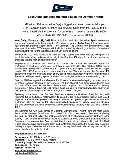 Bajaj Dominar 400 Brochure | PDF
