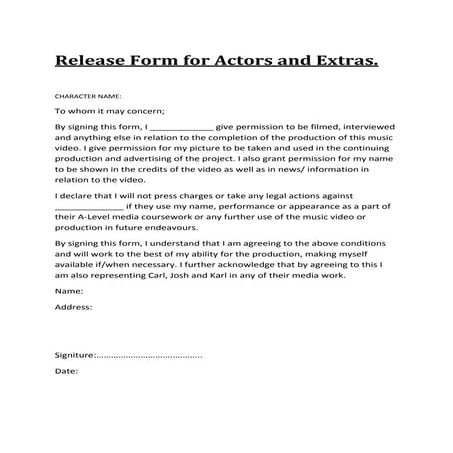 Release form for actors and extras | PDF