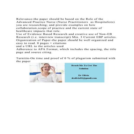 Relevance-the paper should be based on the Role of the Advanced Pr.docx