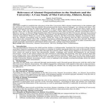 Relevance of alumni organizations to the students and the university | PDF