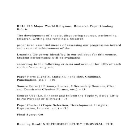RELI 215 Major World Religions Research Paper Grading Rubric..docx